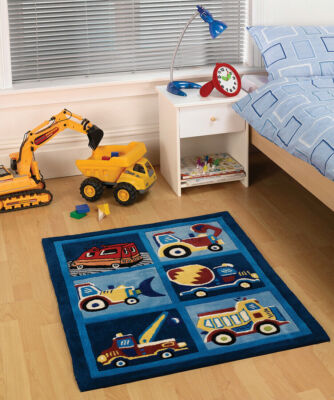 Kids Blue Rug for Boy Trucks Pattern Heavy Thick Soft Carpet Play Area ...