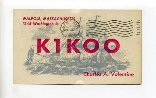 Walpole MA Mass 1960 radio postcard, Charles Valentine, square rigged ...