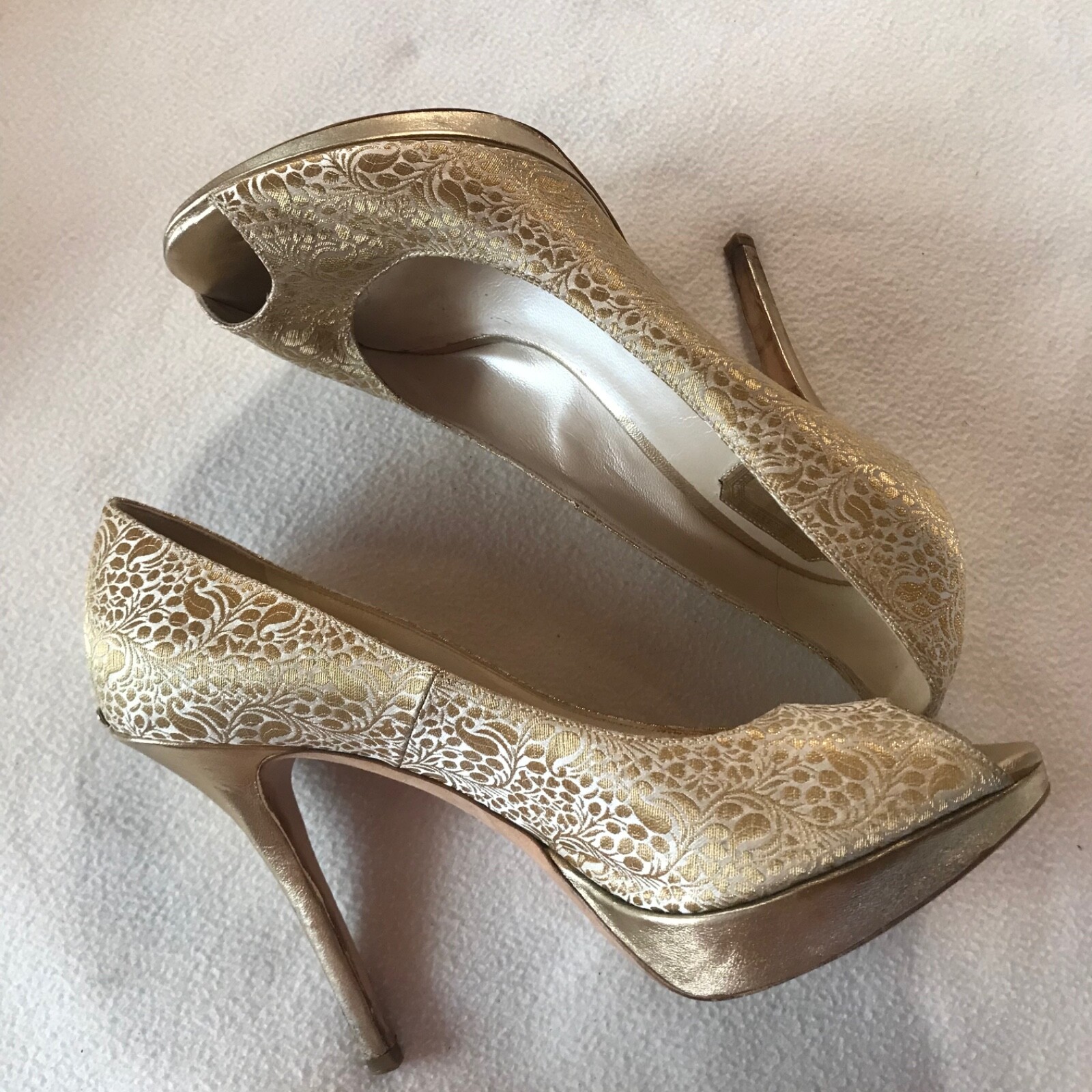 Christian Dior Platform High Heels Peep Toe Golden Sz… - Gem