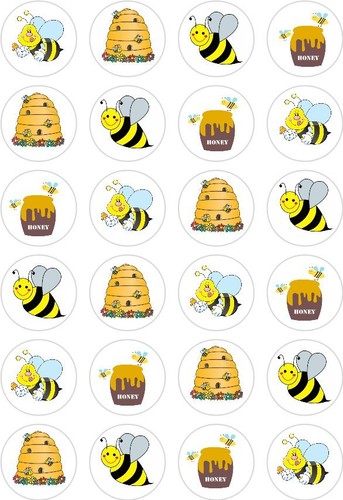 24 Honey Bee Bumble Bee Cupcake Cake Toppers Edible Rice Wafer Paper ...