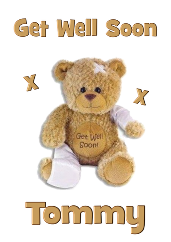 Bear personalised A5 Get well soon card Son Daughter Nephew Niece ...