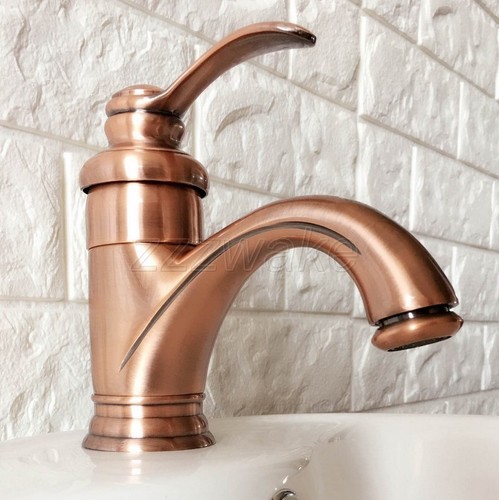 Antique Red Copper Single Lever Bathroom Sink Faucet Vanity Mixer Tap ...