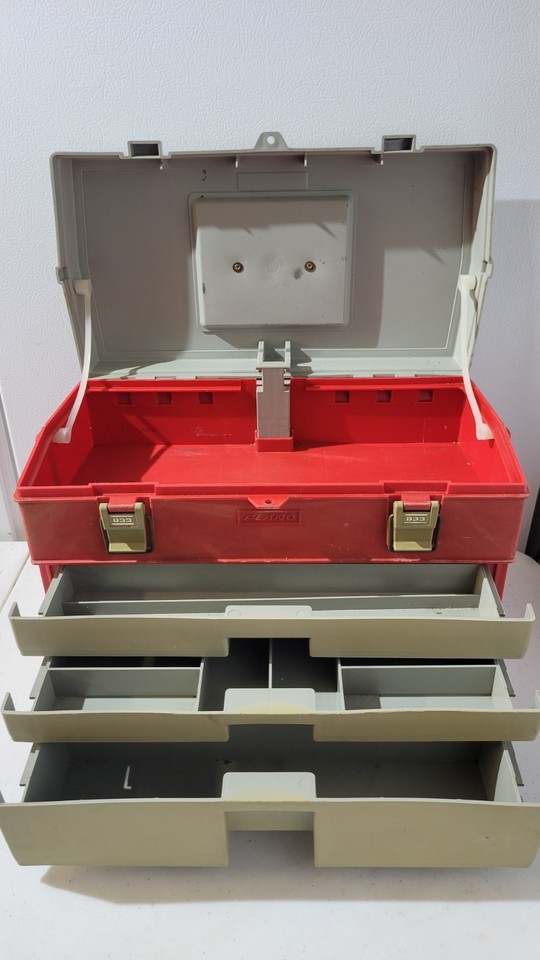 VTG Plano Model 833 Tackle Box 3 Drawer w/Top Storage Red & Gray USA ...