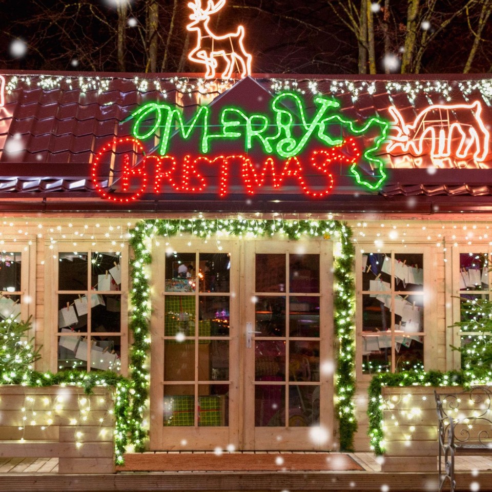 Lighted Merry Christmas Sign Decoration Extra Large Green and Red LED ...