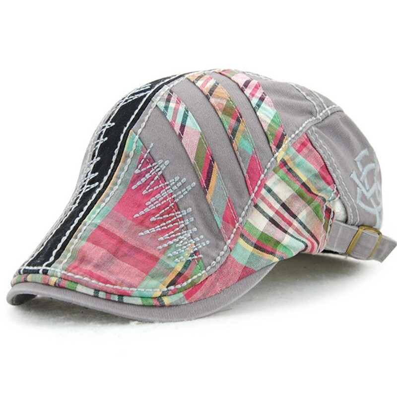 Men Flat Cap Peaked Hat Beret Patchwork Cabbie Artist Adjustable ...