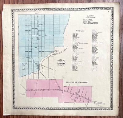 Bridgen Atlas 1864 Map Boroughs Manheim & Strasburg Lancaster County PA ...