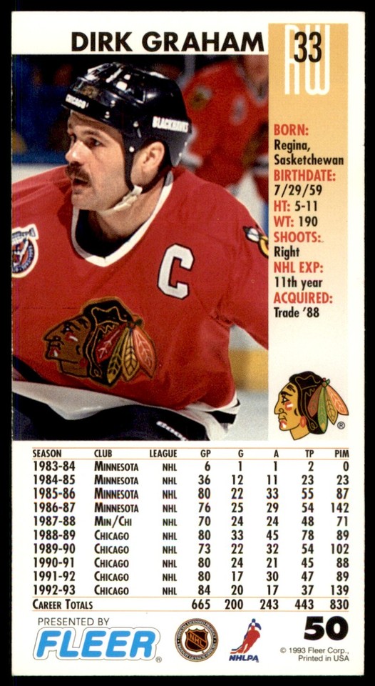 1993-94 FLEER POWERPLAY DIRK GRAHAM CHICAGO BLACKHAWKS #50 | eBay