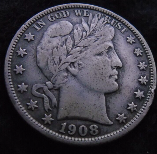1908D 1908 D 1908-D Barber 90% SILVER HALF DOLLAR 50C Cent Fifty 1/2 VF ...