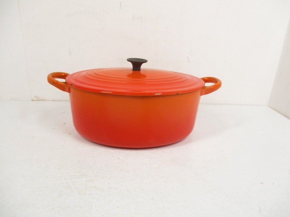 Vintage LE CRUESET Orange Flame Enamel Cast Iron Dutch Oven Sauce A ...