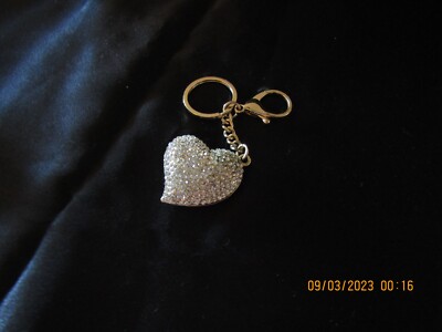 Goldtone Large Puffy Heart Pave Rhinestone Key Chain NWOT | eBay