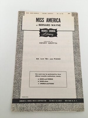 Miss America By Bernie Wayne Henry Griffin Edward B. Marks Music Co Inc ...
