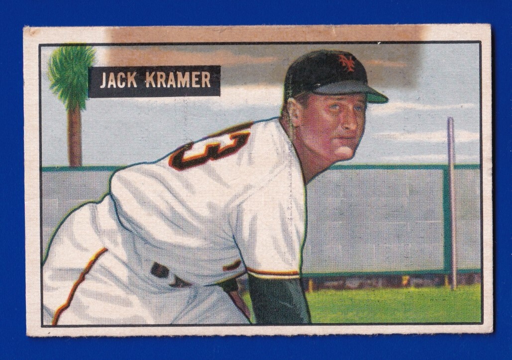 JACK KRAMER giants yankees 1951 BOWMAN #200 VG-EX (w/tape) NO CREASES ...