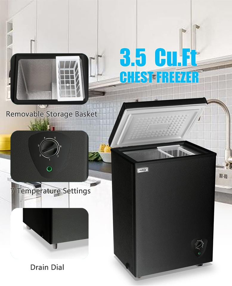 Chest Freezer Small Freezer Black Deep Freezers 3.5 Cu.Ft Compact Free ...
