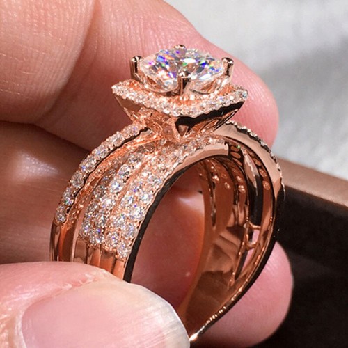 Fashion Rose Gold plated Ring Women Cubic Zircon Wedding Jewelry Sz 6 ...
