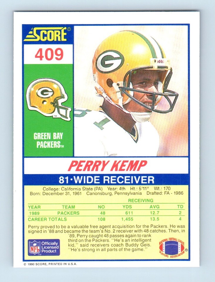 1990 Score Perry Kemp Green Bay Packers #409 | eBay
