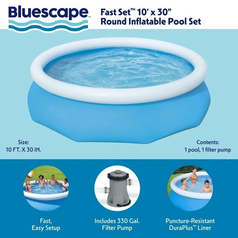Bluescape Fast Set 10’ x 30” Round Inflatable Soft Sided Above Ground ...