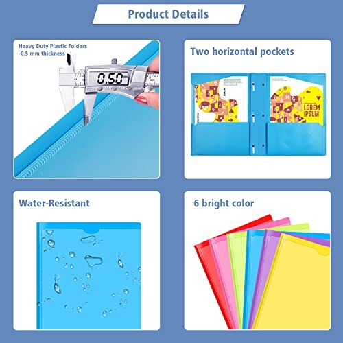 Heavy Duty Plastic Pocket Folder with Prongs and Clear Front Pocket ...