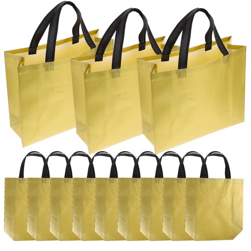 12 Pcs Golden Gift Bag Reuseable Bags Reusable Goodie Shopping Party ...