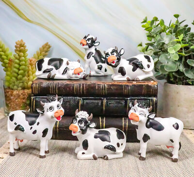 Set of 6 Farm Cute Bovine Cows Figurines Cattle Cow Animal Countryside ...