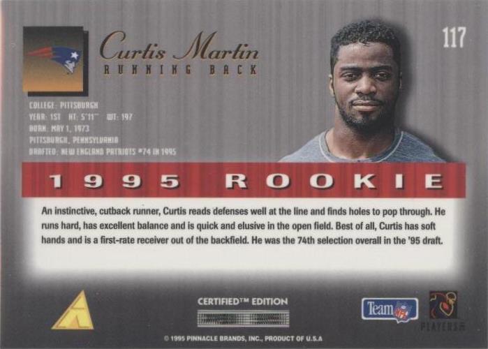 1995 Select Certified Edition Curtis Martin #117 for sale | eBay