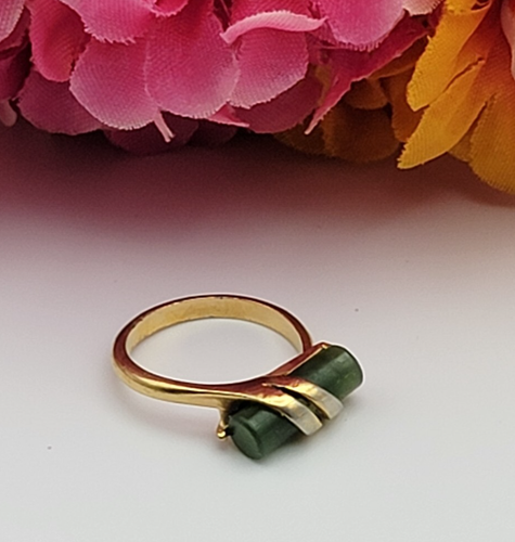 Vintage Avon 70's Modernist Gold Tone Green Jade Ring Size 6.75 Art Deco | eBay