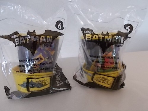 New lot 2 LEGO 2017 BATMAN MOVIE #3 ROBIN/CATWOMAN CUPS McDONALDS HAPPY ...