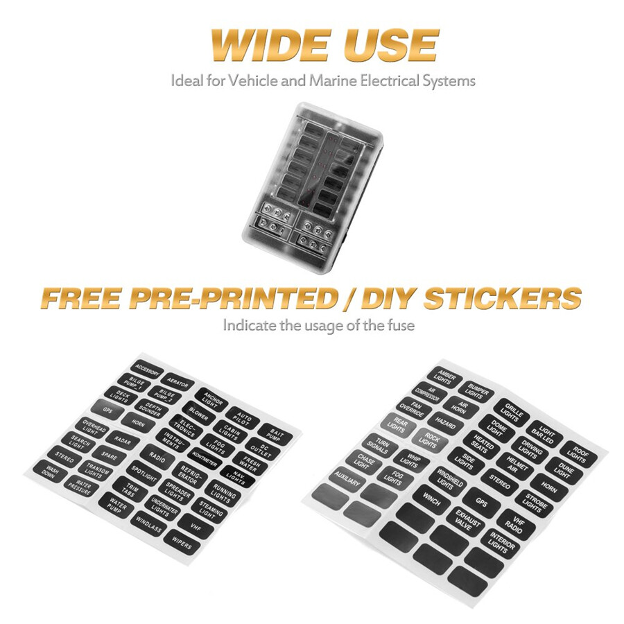 Universal 12-Way Blade Fuse Box Block Holder LED Indicator 12V 32V Auto ...