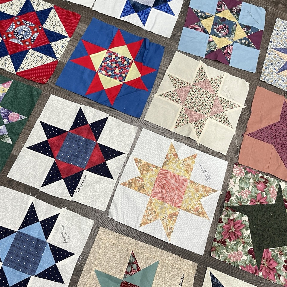 Vintage Quilt Blocks Star Pattern Friendship 21 Pcs Patchwork Cotton 12 ...