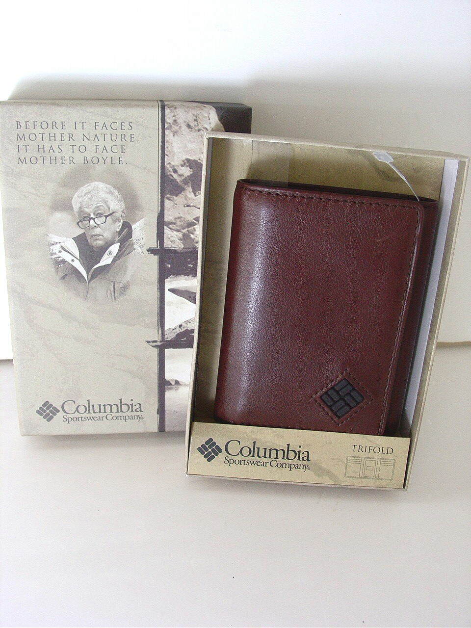 COLUMBIA Sportswear Co Brown Leather Trifold Mens Wallet NEW NIB | eBay