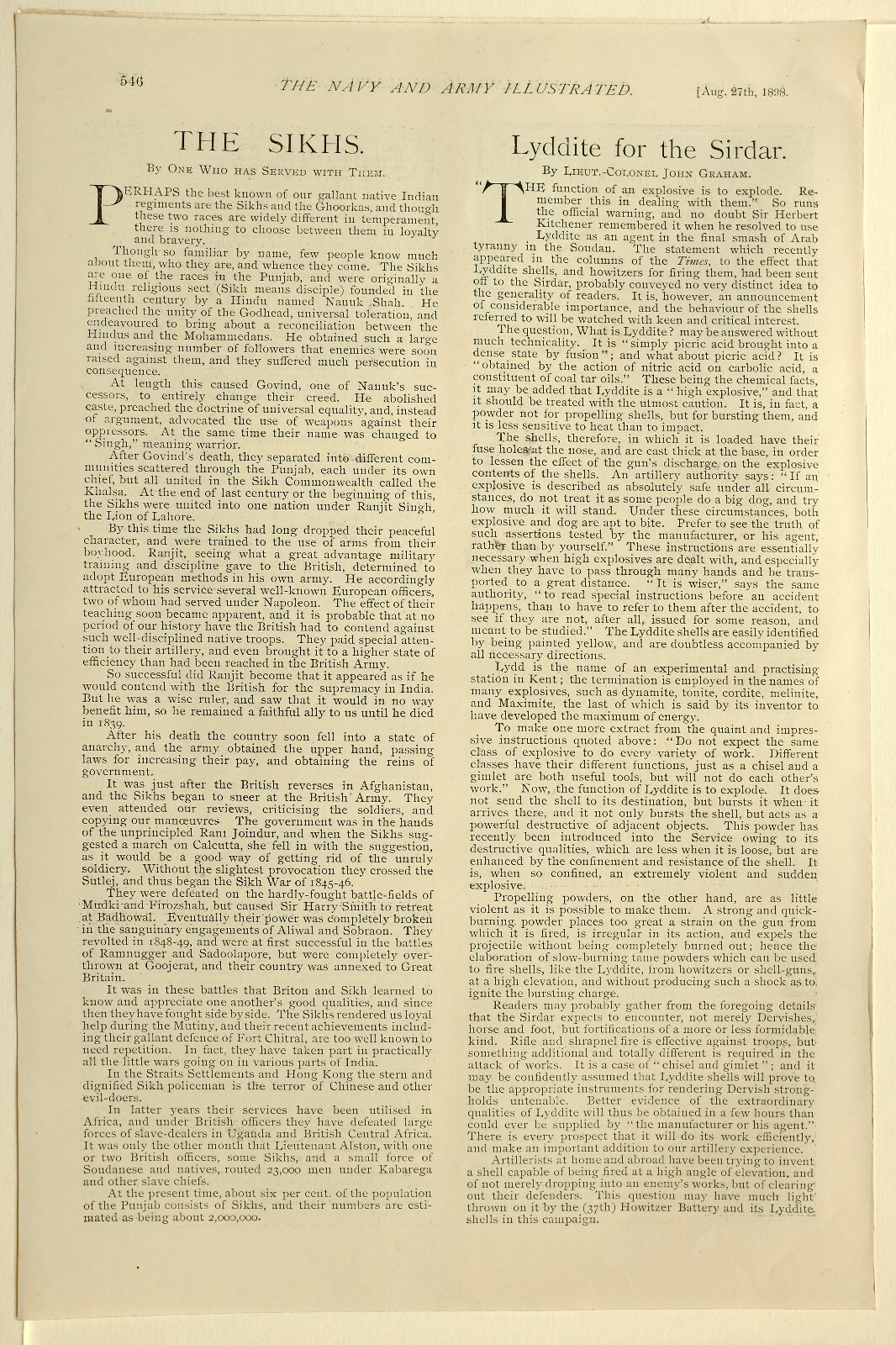 1898 Aufdruck Marine & Armee Artikel Britisch Empire Die Sikhs Lyddite ...