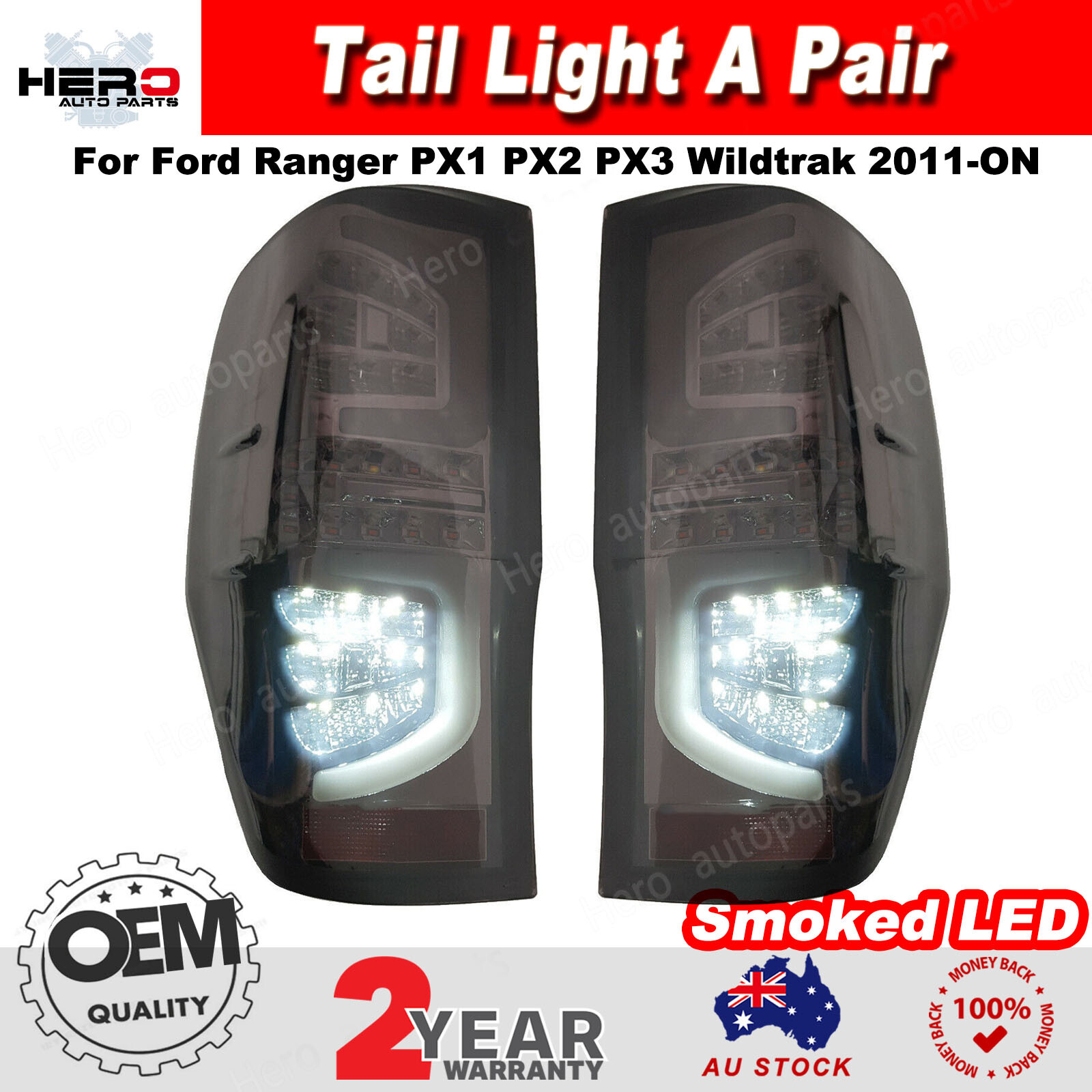 Smoked LED Rear Tail Lights for Ford Ranger PX1 PX2 PX3 Wildtrak 2011 ...