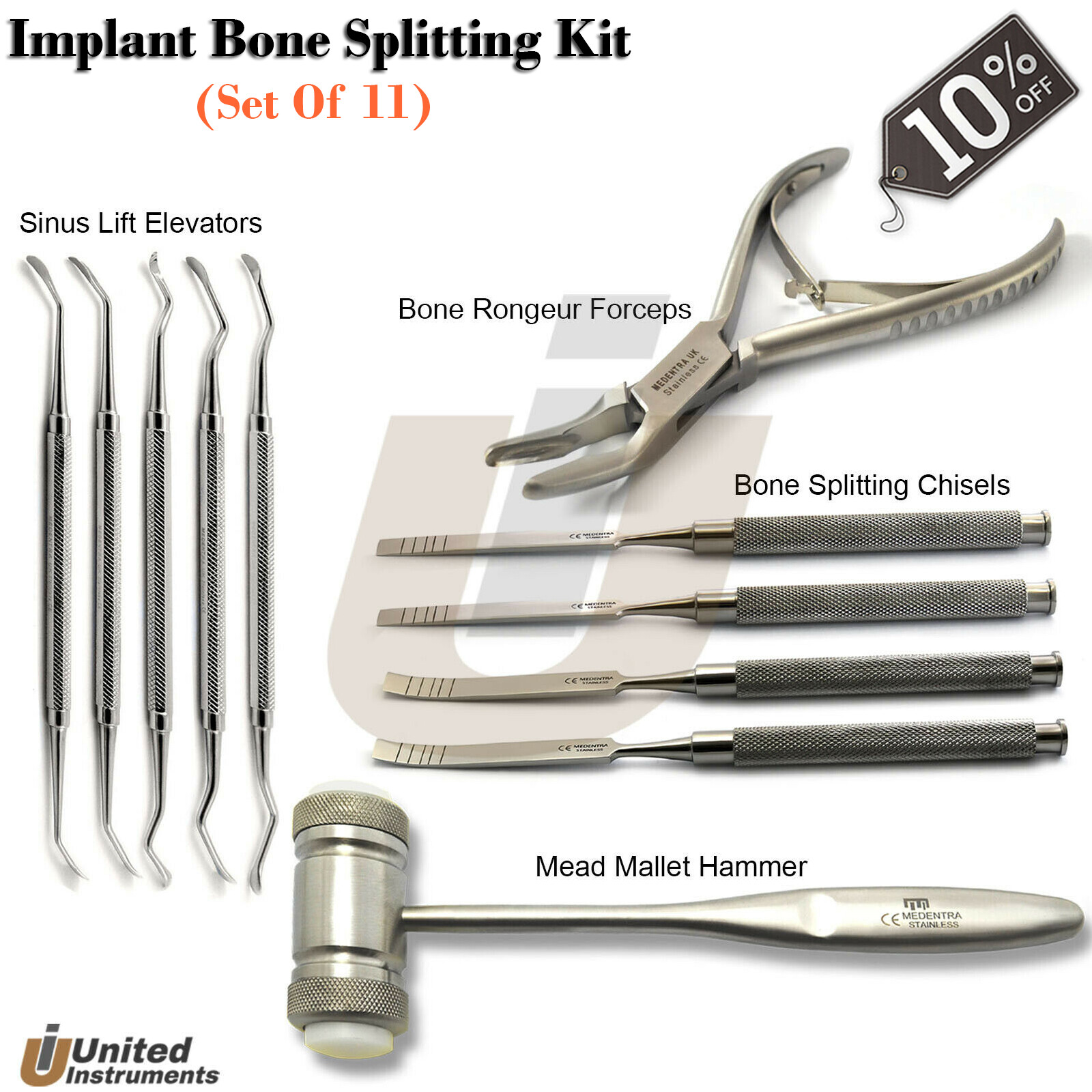 Dental Bone Splitting Extraction Chisels Bone Mallet Hammer Sinus Lift ...