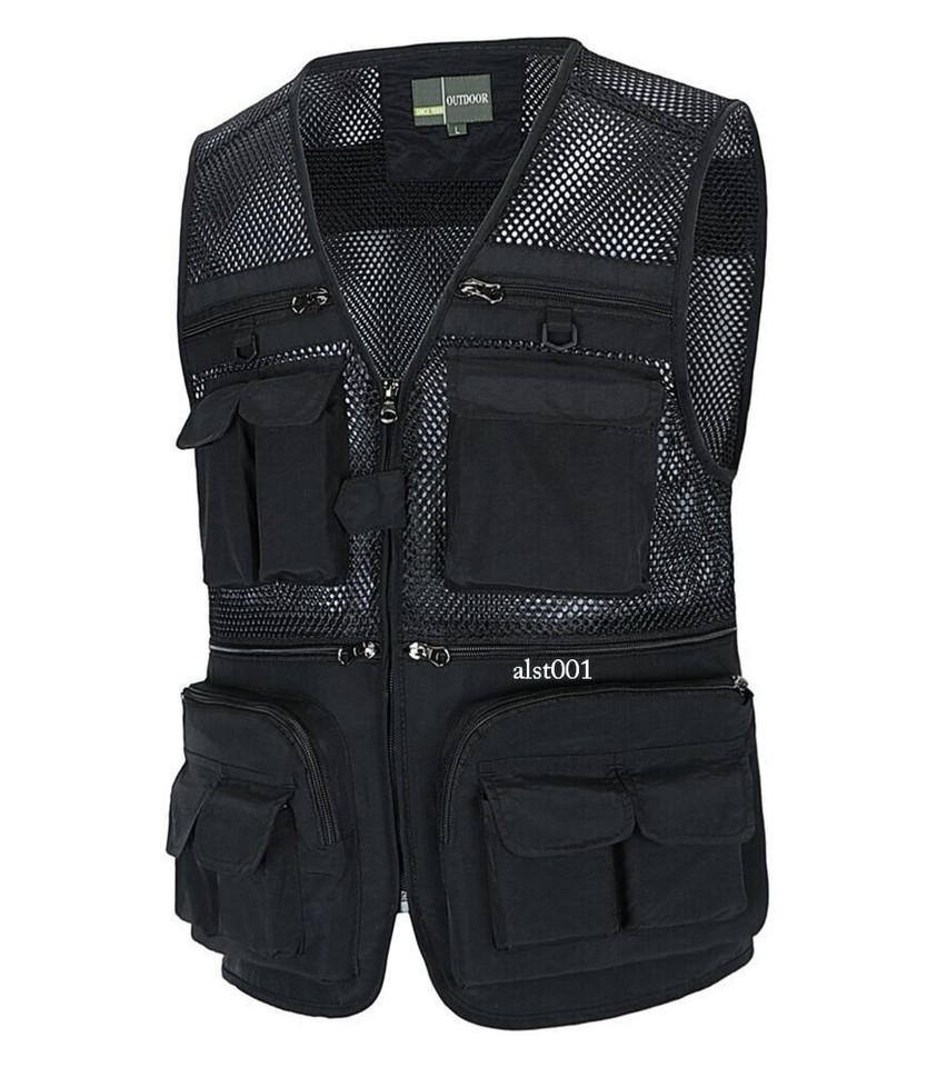 Mens Mesh Multi Pocket Journalist Photographer Fishing Vest Waistcoat ...