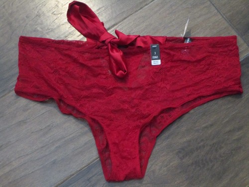 TORRID JESTER RED SATIN & LACE BOW OPEN BACK CHEEKY PANTIES SIZE 3 (3X ...