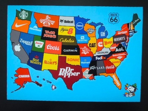 A4 Framed Poster Snoopy Company USA 50 States Map Map Corporate Support ...