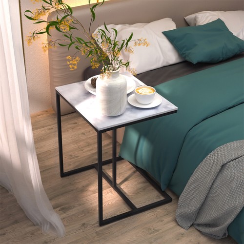 Upgraded Marble C Shaped End Table Couch Snack Side Table Coffee Laptop ...