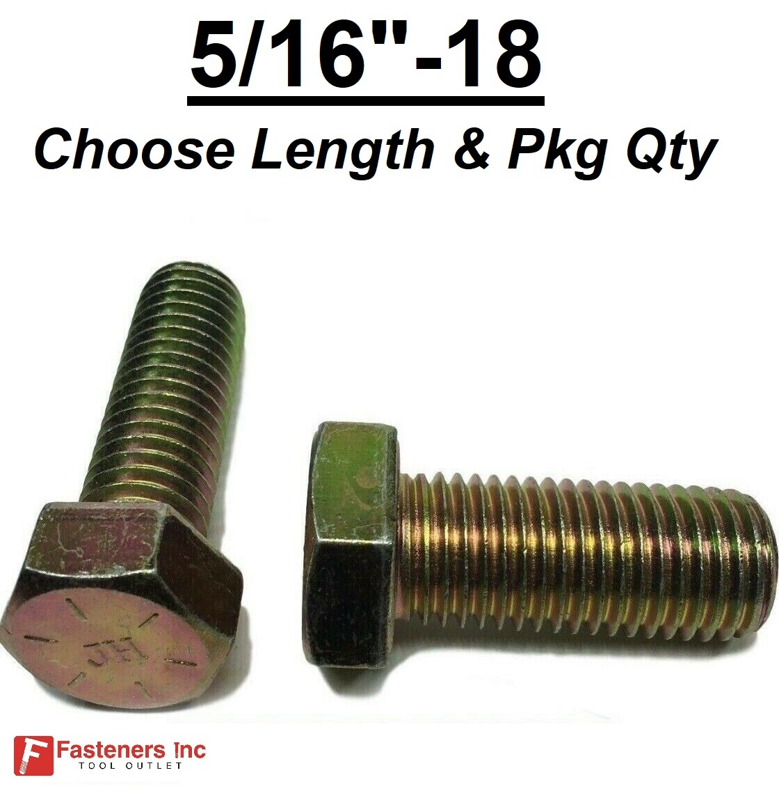 5/16-18 Hex Bolt Yellow Zinc Plated Grade 8 Cap Screw Coarse Thread ...