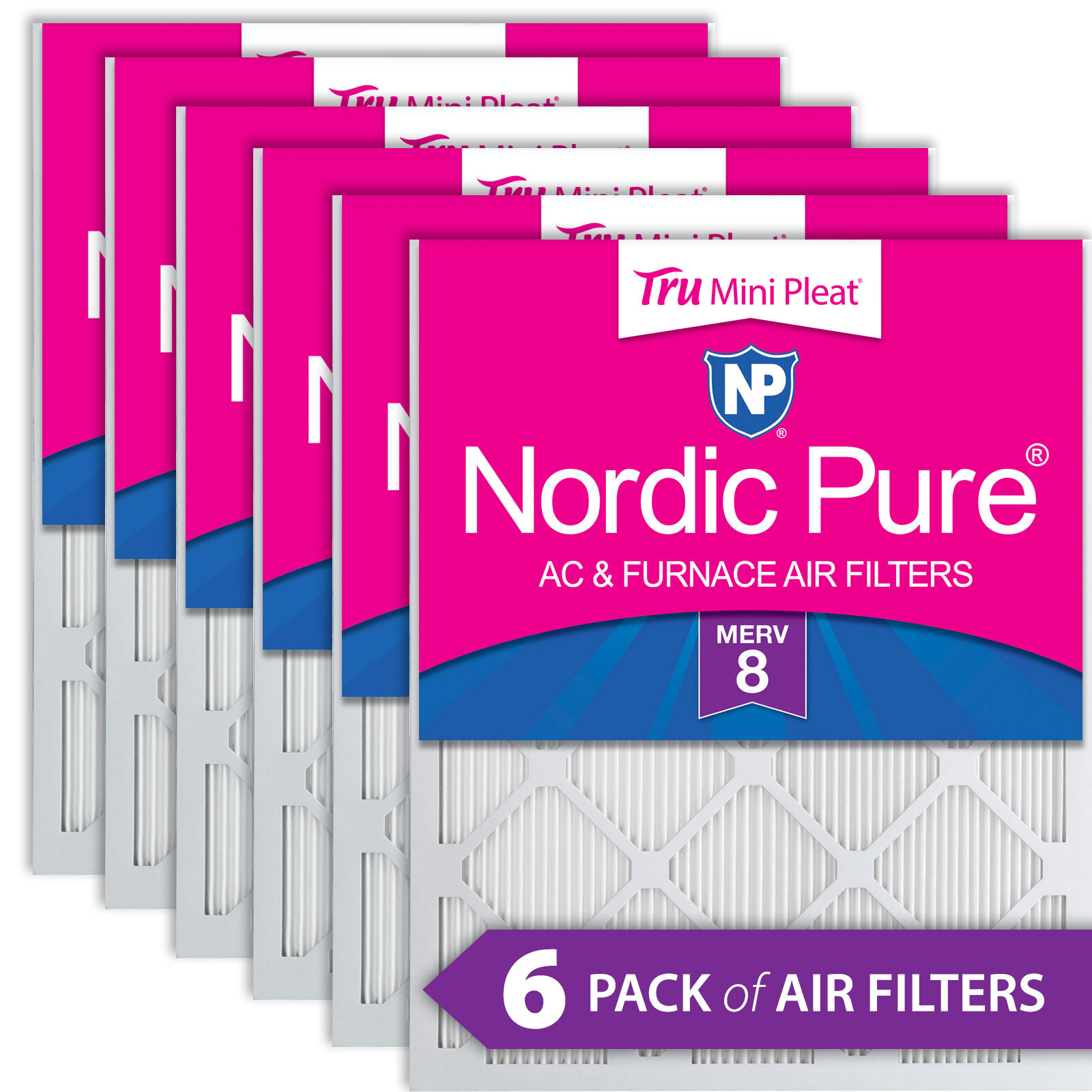 8x20x1 Nordic Pure Tru Mini Pleat MERV 8 AC Furnace Air Filters 6 Pack ...