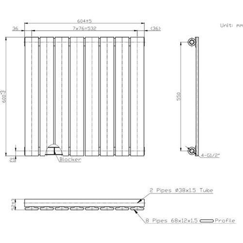 Modern Horizontal 600 x 600mm Radiator Heater Single Flat Panel Column ...
