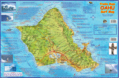 Surfing Oahu Hawaii Surf Map Poster Laminated by Franko Maps | eBay UK
