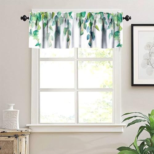 Watercolor Botanical Green Leaves Window Valance,Plants Branch Windows ...