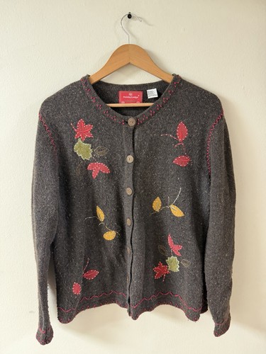 Vintage Maple Leaf Cardigan Sweater Mocha Women’s Large Button Down ...