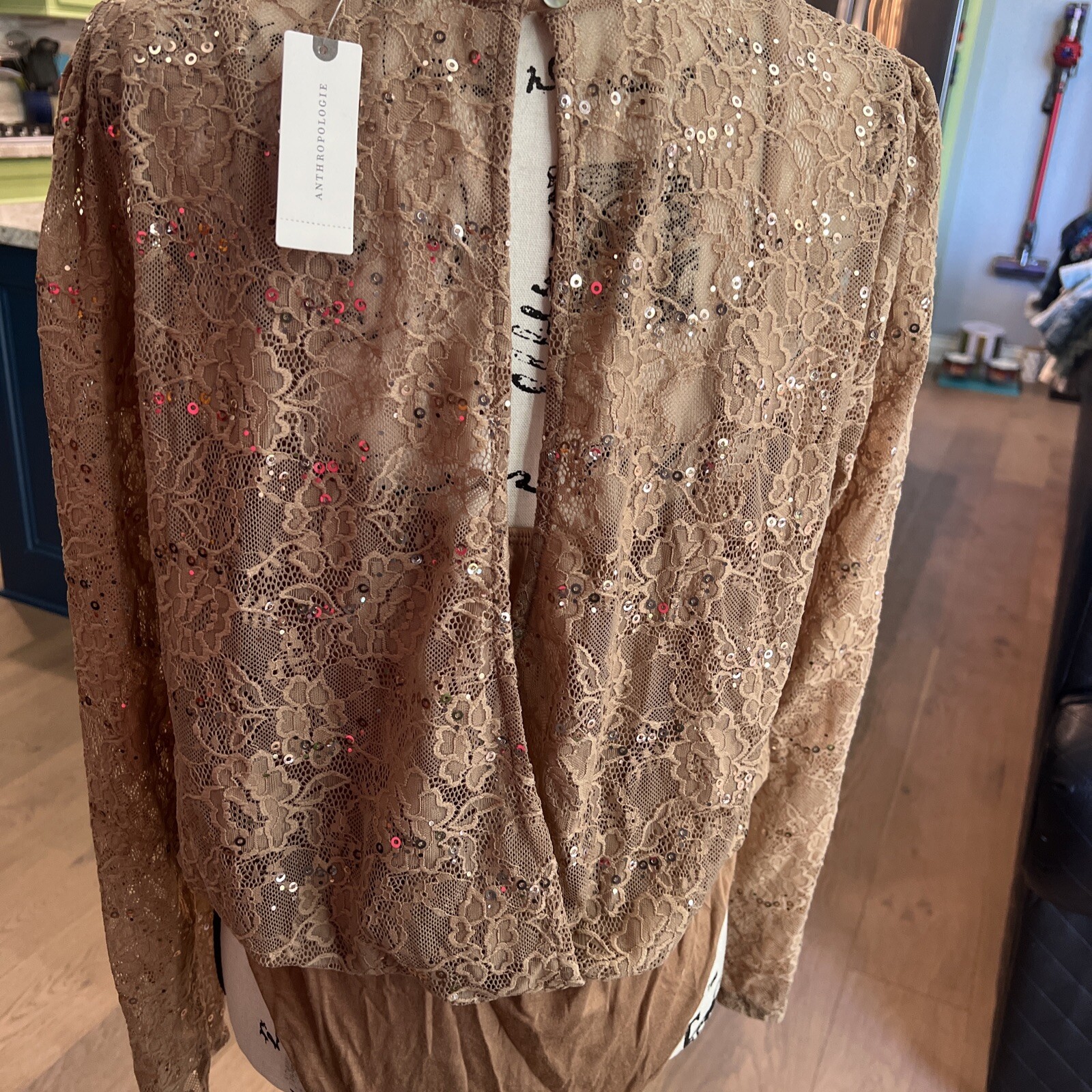 NWT Anthropologie Eri + Ali Delilah Lace Tan Khaki Long Sleeve Blouse ...