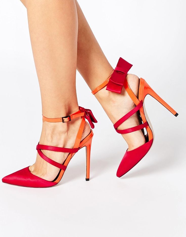 Women High Heels Pumps Pointed Toe Ankle Strap Red Bow Shoes Woman Big ...