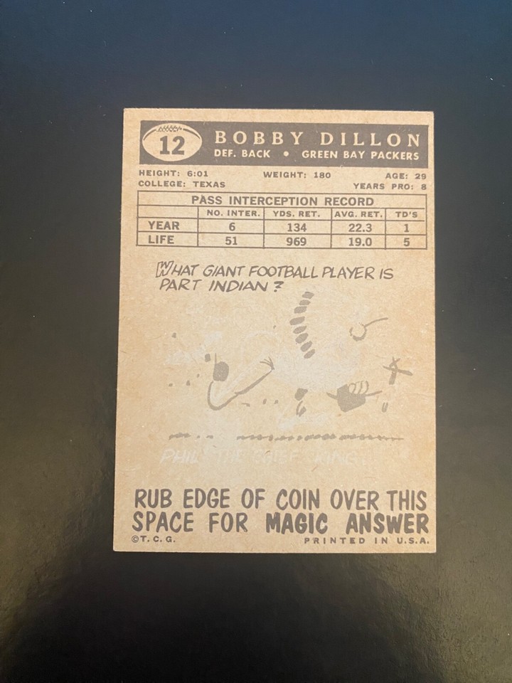 1959 TOPPS FOOTBALL #12 BOBBY DILLON!! (N) $1 SHIPPING!! | eBay