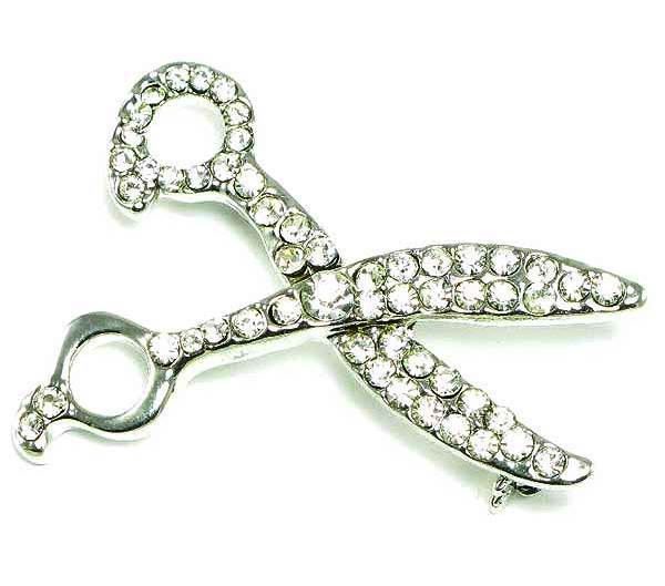 COSMETOLOGIST Beautician Stylist Scissors Rhinestone Silvertone Pin -1 ...
