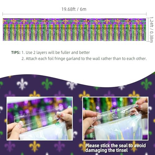 Mega-L Mardi Gras Decorations 2 Pack 39Ft Foil Fringe Garland Tinsel | eBay