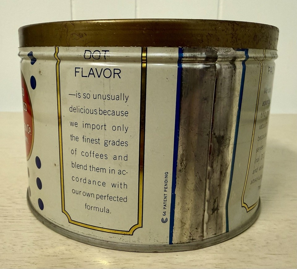 Rare Vintage Dot Coffee Can Tin Litho 1 LB Cincinnati Janszen No Lid ...