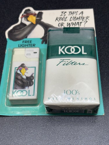 VINTAGE KOOL CIGARETTES W/ WILLIE THE PENGUIN FLAT AD LIGHTER BLISTER ...