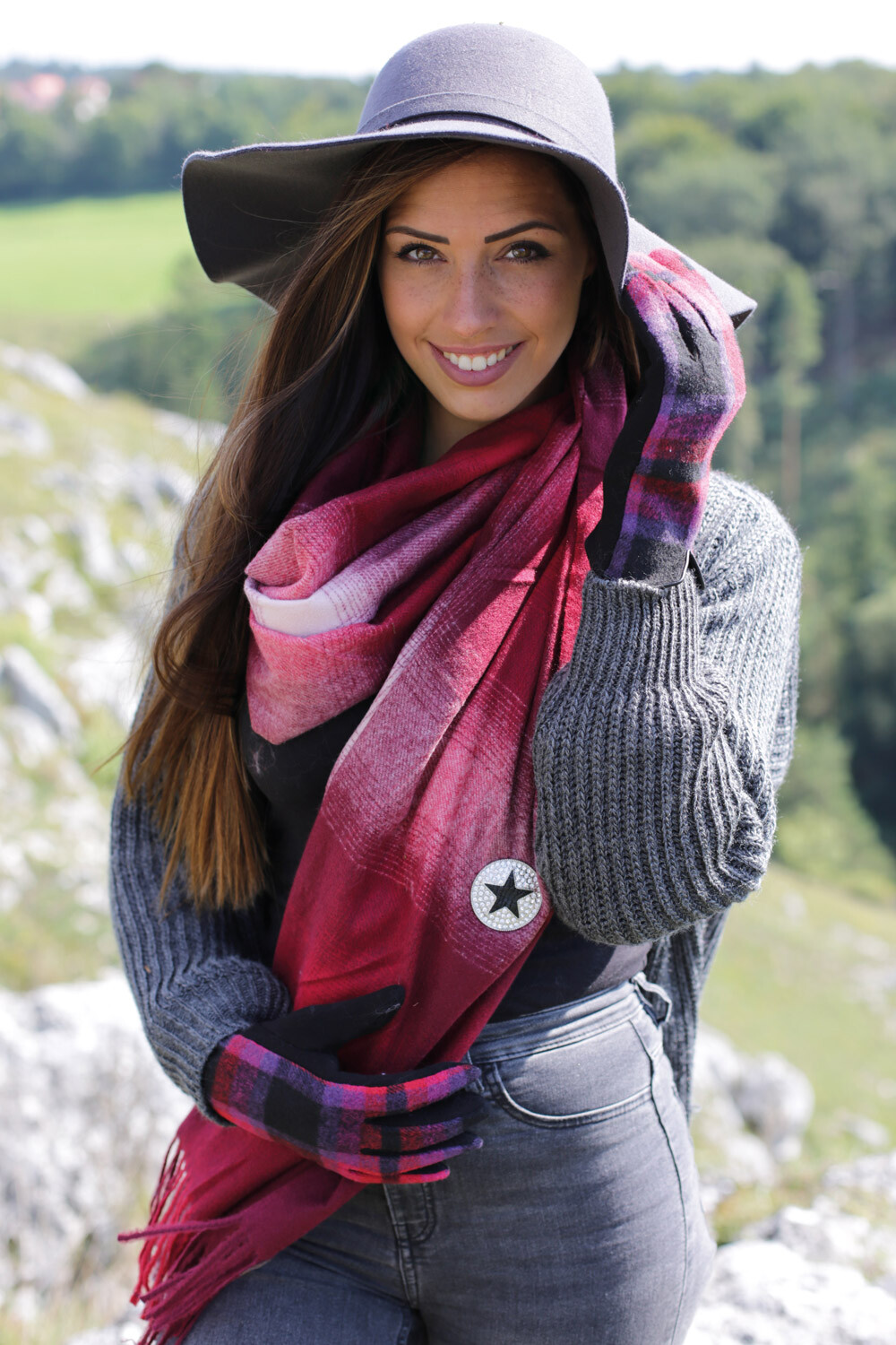 Unisex Schal Karo Muster Fransen, Winter, Stola, Feinstrick Strickschal ...